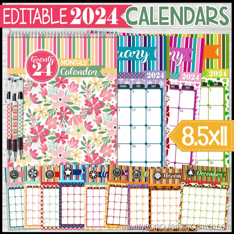 EDITABLE 2024 Decorative Monthly Calendars {8.5x11} Printable – My ...