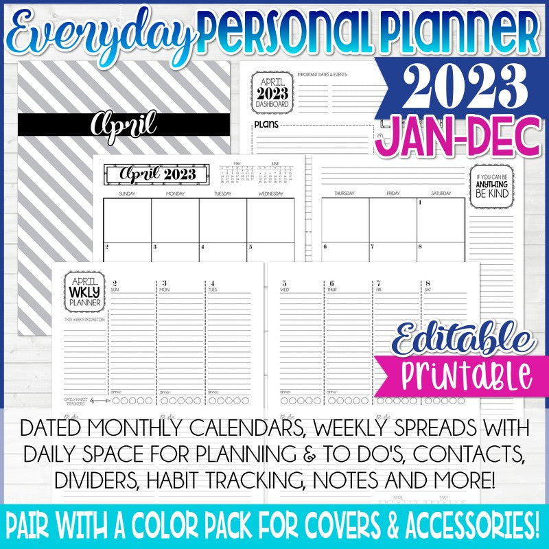 2023 EVERYDAY Personal Planner {Inside Pages Only} EDITABLE Printable ...