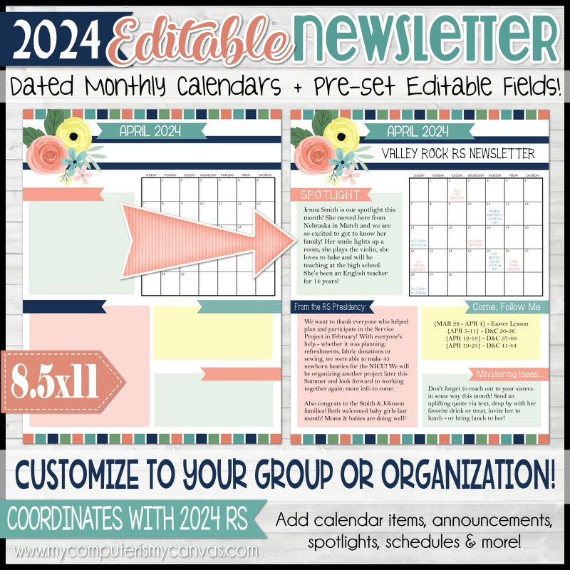2024 EDITABLE Monthly Newsletter Templates {RS Collection} Printable ...