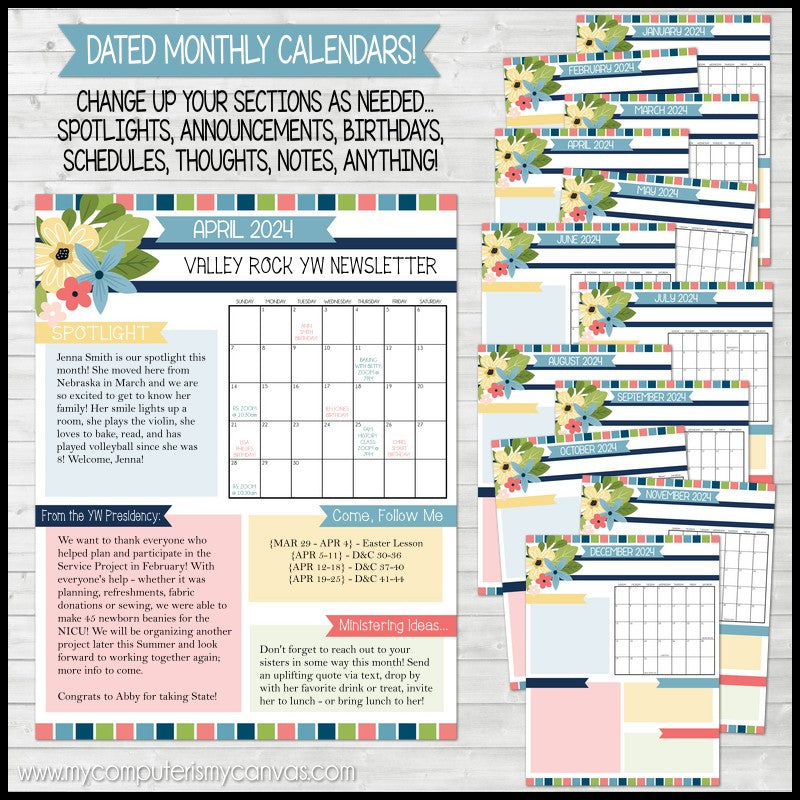 2024 EDITABLE Monthly Newsletter Templates {YW Collection} Printable ...