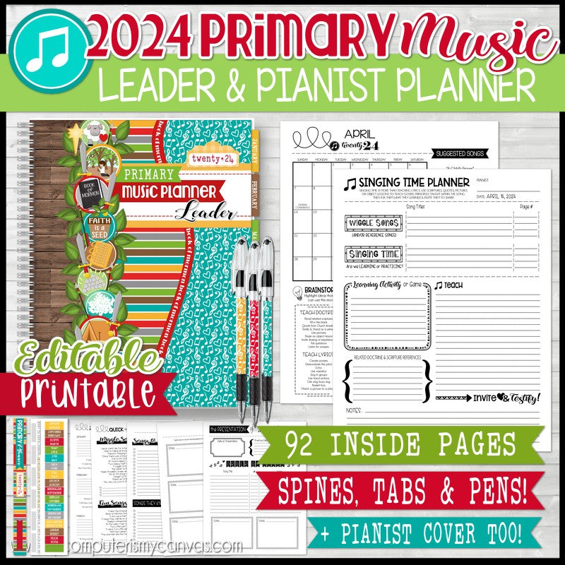 2024 Primary MUSIC LEADER Planner {EDITABLE} PRINTABLE – My Computer is ...