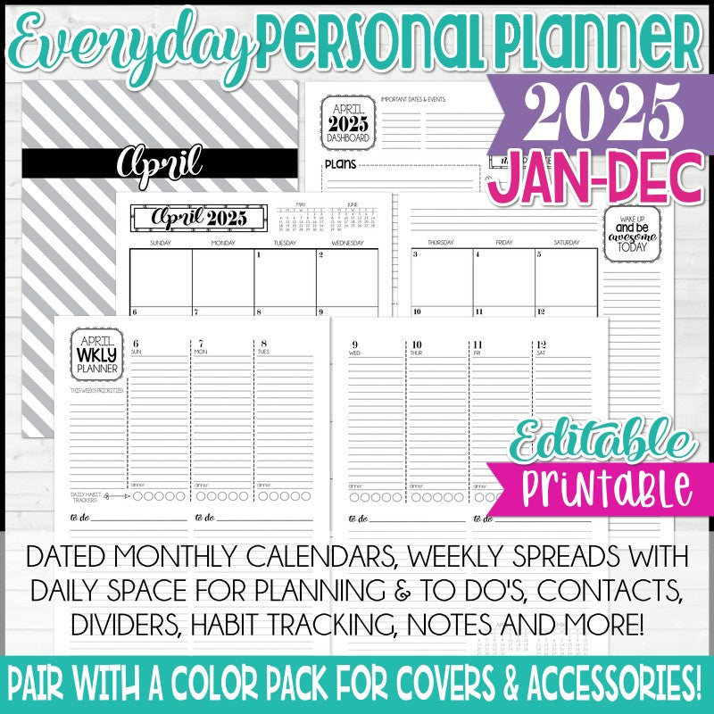 2025 EVERYDAY Personal Planner {Inside Pages Only} EDITABLE Printable ...