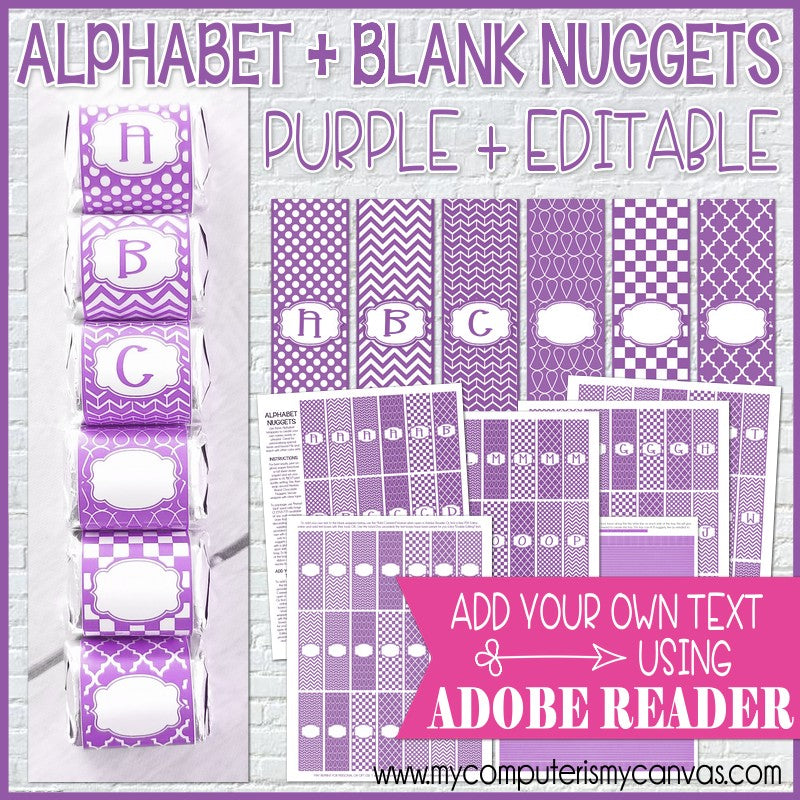 Alphabet + BLANK Nugget Wrappers {Purple} PRINTABLE – My Computer is My ...