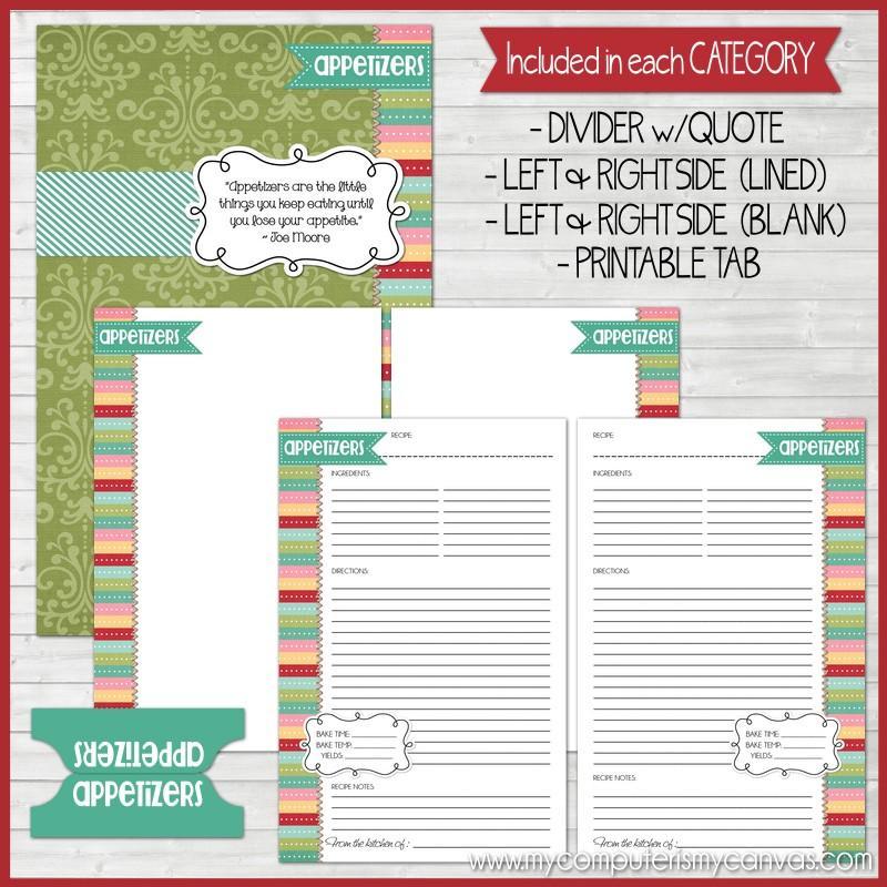 EDITABLE Recipe Binder Collection RED {Half Size 5.5x8.5} PRINTABLE ...