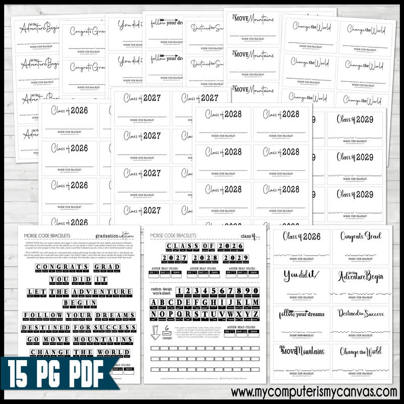 MORSE CODE BRACELET Printable Bundle {2026 GRADUATION & Numbers} + Edi ...