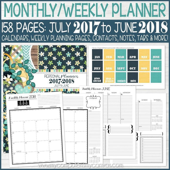 JULY 2017 to JUNE 2018 PRINTABLE Planner Kit {Navy & Teal Cover} – My ...