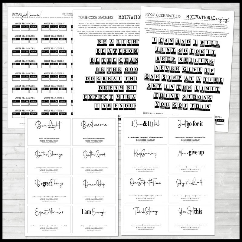 MORSE CODE BRACELET Printable {MOTIVATIONAL Sayings} 16-Card BUNDLE ...