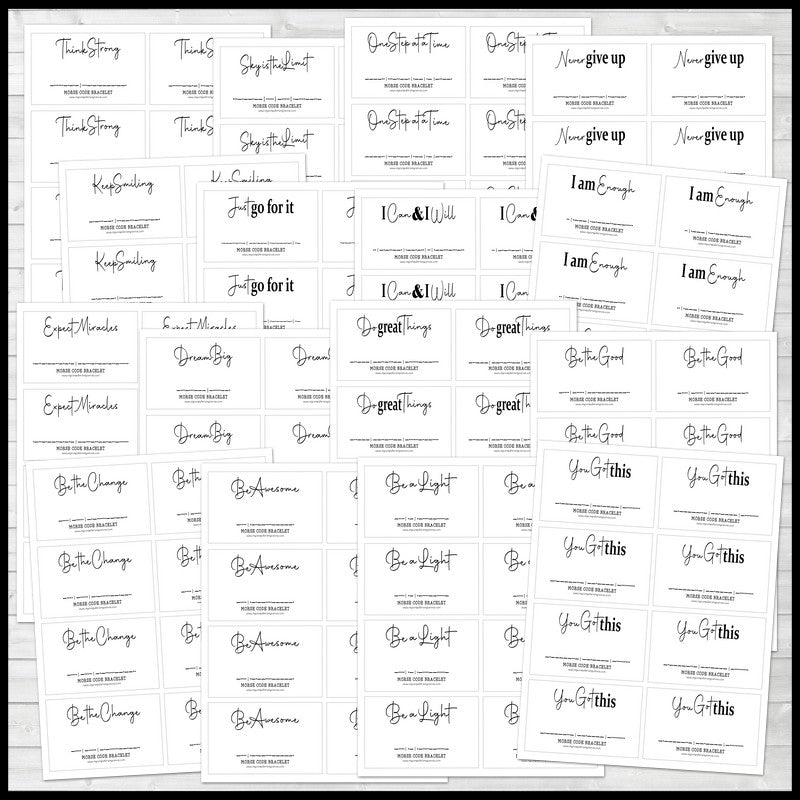 MORSE CODE BRACELET Printable {MOTIVATIONAL Sayings} 16-Card BUNDLE ...