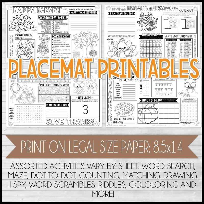 Placemat Activity Sheets {THANKSGIVING} PRINTABLE – My Computer is My ...